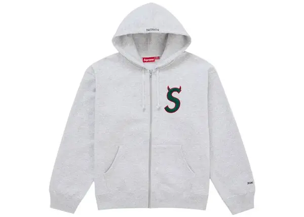Supreme Devil's Logo Zip Up Hooded Sweatshirt - Ash Grey